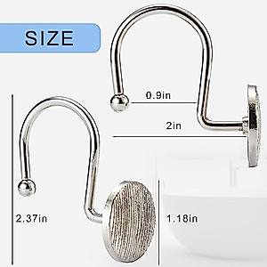 Brushed Nickel Shower Curtain Hooks, OEH Shower Curtain Rings, Modern Creative Metal Shower Curtain Hooks Rust Proof, Balanced Gliding Shower Hooks for Shower Curtain, 12 Pack, Circular Stripes