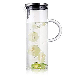 Cedilis 50 OZ Glass Pitcher with Stainless Lid and Handle, Glass Water Carafe Beverage Bottles Iced Tea Pitcher for Hot Cold Water, Ice Lemon Tea and Juice