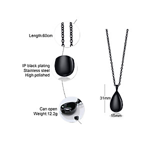 MEALGUET Pack of 2/4/6/10 Customized Cremation Ashes Urn Teardrop Pendant Keepsake Memorial Necklace Locket Charm,Personalized Ash Holder,Memorial Gift, Black