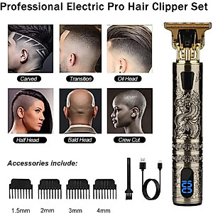 Hair Clippers with LED Display, Professional Hair Trimmer Zero Gapped T-Blade Trimmer Cordless Rechargeable Edgers Clippers Electric Beard Trimmer Wireless LCD Display