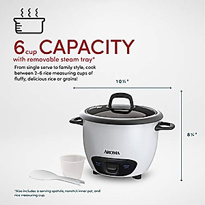Aroma Housewares 6-Cup (Cooked) (3-Cup UNCOOKED) Pot-Style Rice Cooker (ARC-743G) , White
