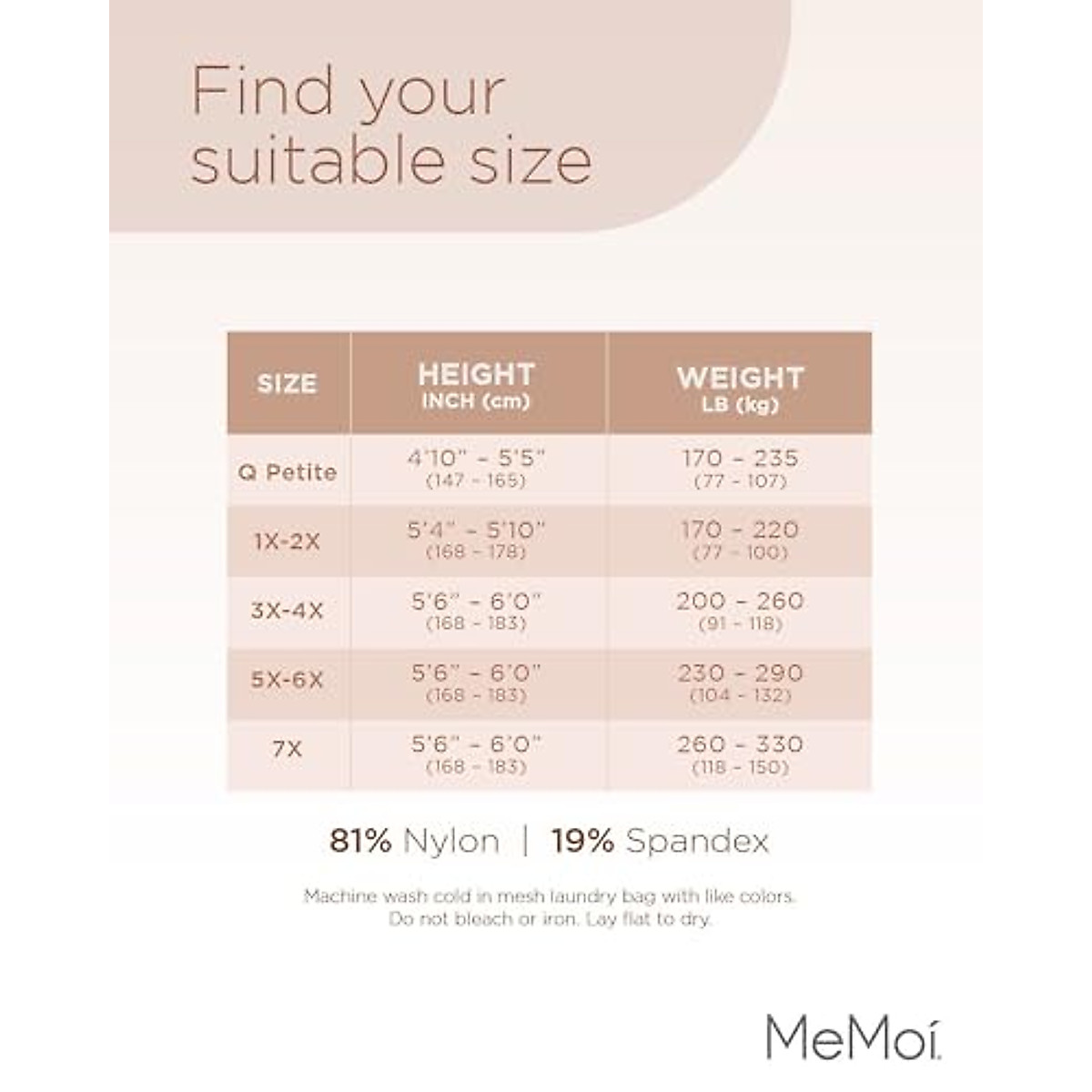 MeMoi Plus Size Curvy Silky Sheer Control Top Pantyhose City Beige 7X