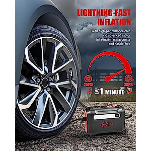 ROCGORLD R8 Tire Inflator Portable Air Compressor, DC 12V Air Compressor Portable with Large Dual Digital Screen, 3X Faster Inflation Air Pump for Car, Bike, Ball, Motor