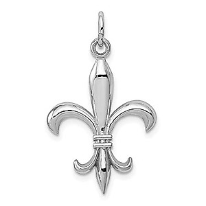 IceCarats 14K White Gold French Fleur De Lis Lily Flower Necklace Religious Pendant Saint Charm 30mm x 15mm Only