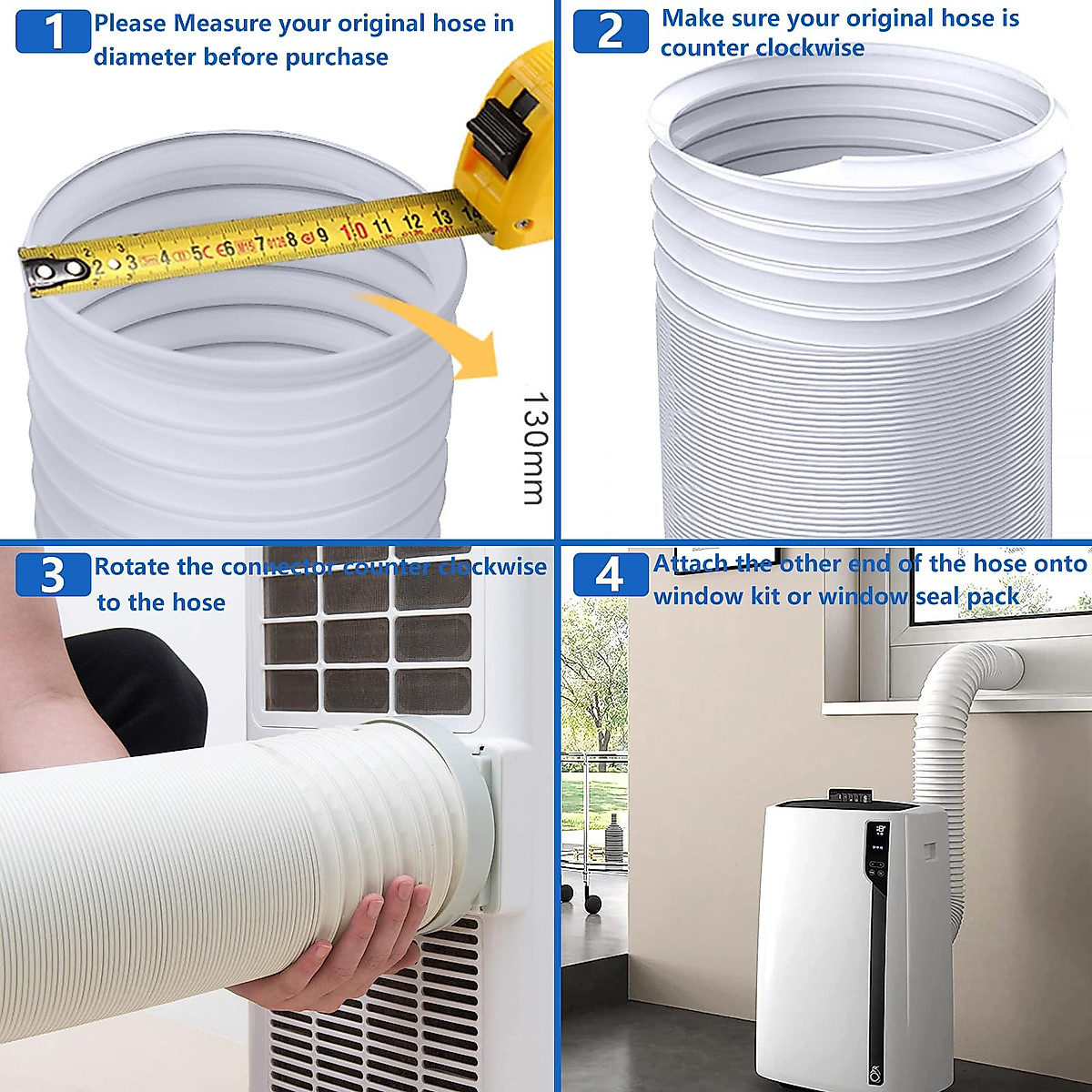 Sgran Portable Air Conditioner Hose, 5.1 Inch Diameter AC Hose, Anti-Clockwise Thread AC Vent Exhaust Hose, Length Up to 78 Inch Compatible with Haier LG Delonghi Air Conditioner Parts