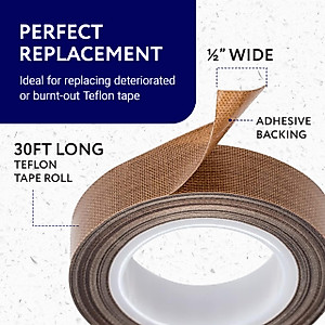IMPRESA PTFE Tape/Teflon Tape for Vacuum, Hand and Impulse Sealers (1/2-inch x 30 feet) - Fits FoodSaver, Seal A Meal, Weston, Cabella's