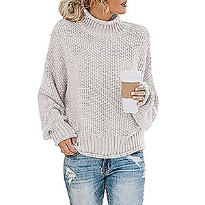 cooki Sweaters for Women, Womens Long Sleeve Turtleneck Oversized Knitted Sweaters Casual Outerwear Sweatshirt Tops Pullover Beige