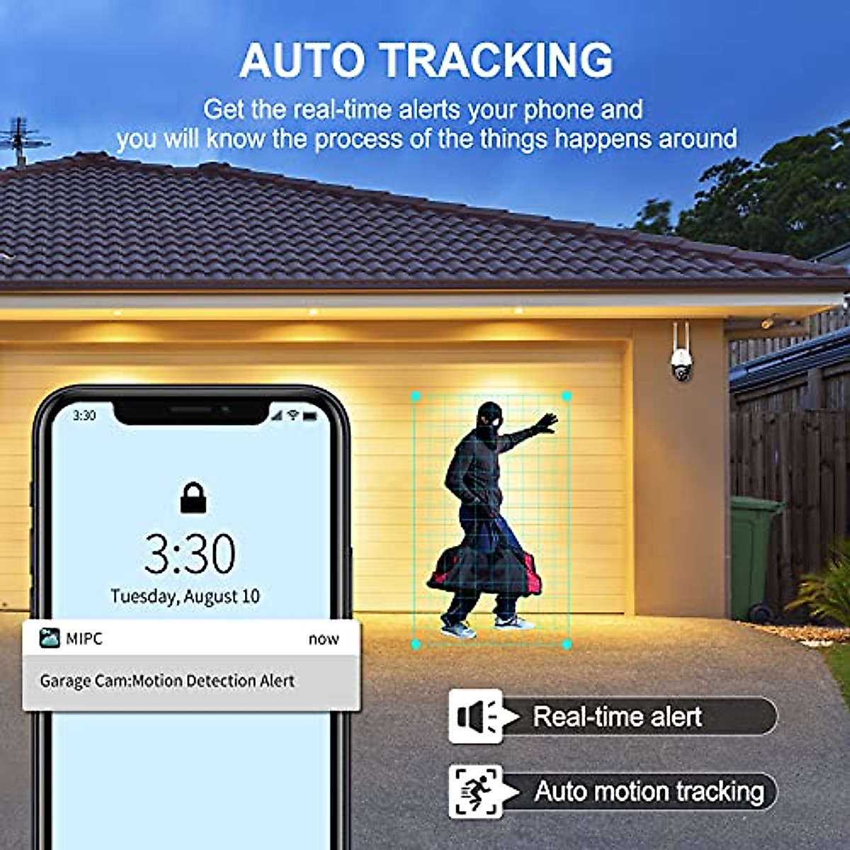 Morecam Security Cameras Outdoor, 360° View PTZ 2.4G WiFi Cameras for Home Security with Mobile App, Surveillance Camera Outside with Night Vision IP66 Compatible with Alexa Motion Detector(2 Pack)