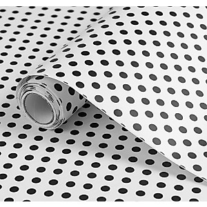 Self Adhesive Vinyl Black White Polka Dots Contact Paper Shelf Liner for Cabinets Dresser Drawer Furniture Wall Arts Crafts Decal 17.7X117 Inches