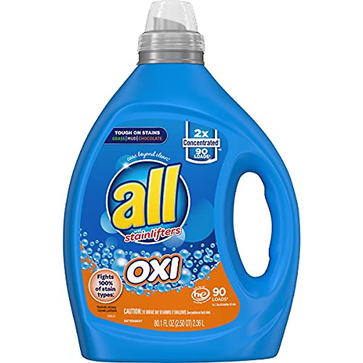 all Laundry Detergent Liquid, Fights Tough Stains with OXI Power, High Efficiency Compatible, 2X Concentrated, 90 Loads