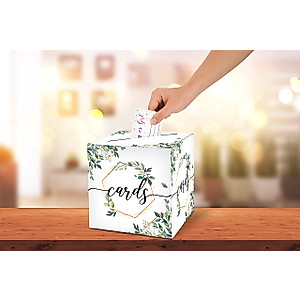 Greenery Card Box - Geometric Gold Foil Collapsible Money Box or Gift Box for Baby & Bride Shower, Birthday, Wedding Reception, Engagement Party, Graduation - 8"x8"x8" Party Favors Decorations Boxes(04)