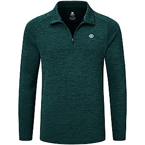 MoFiz Men's Quick-Dry Active Sports Shirts Quarter Zip Long Sleeve Running Pullover Athletic Outdoor Tops Dark Green L