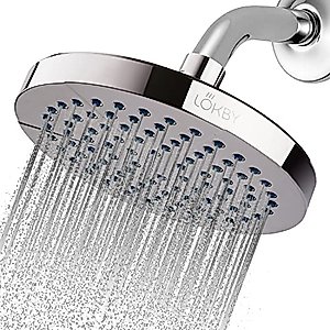 LOKBY 6" High Pressure Shower Head - Rain Fixed Shower Head - Water Pressure Boosting Simple Showerhead Tool-less 1-Min Installation - High Power Flow Bathroom Rainfall Shower Head - Chrome