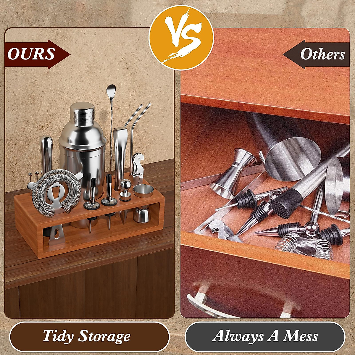 Vabaso Bartender Kit, Cocktail Shaker Set for Mixed Drink Home Bar, 25oz Professional 18/8 Stainless Steel Bar Tool Set with Cocktail Recipes Booklet, Father's Day Christmas White Elephant Gift Men