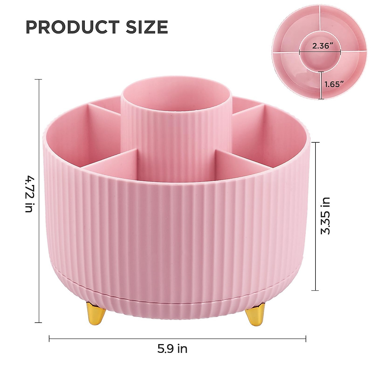 HBlife Pencil Pen Holder for Desk, 5 Slots 360° Degree Rotating Desk Organizers and Accessories, Desktop Storage Stationery Supplies Cute Pencil Cup Pot for Office, School, Home, Art Supply, Pink