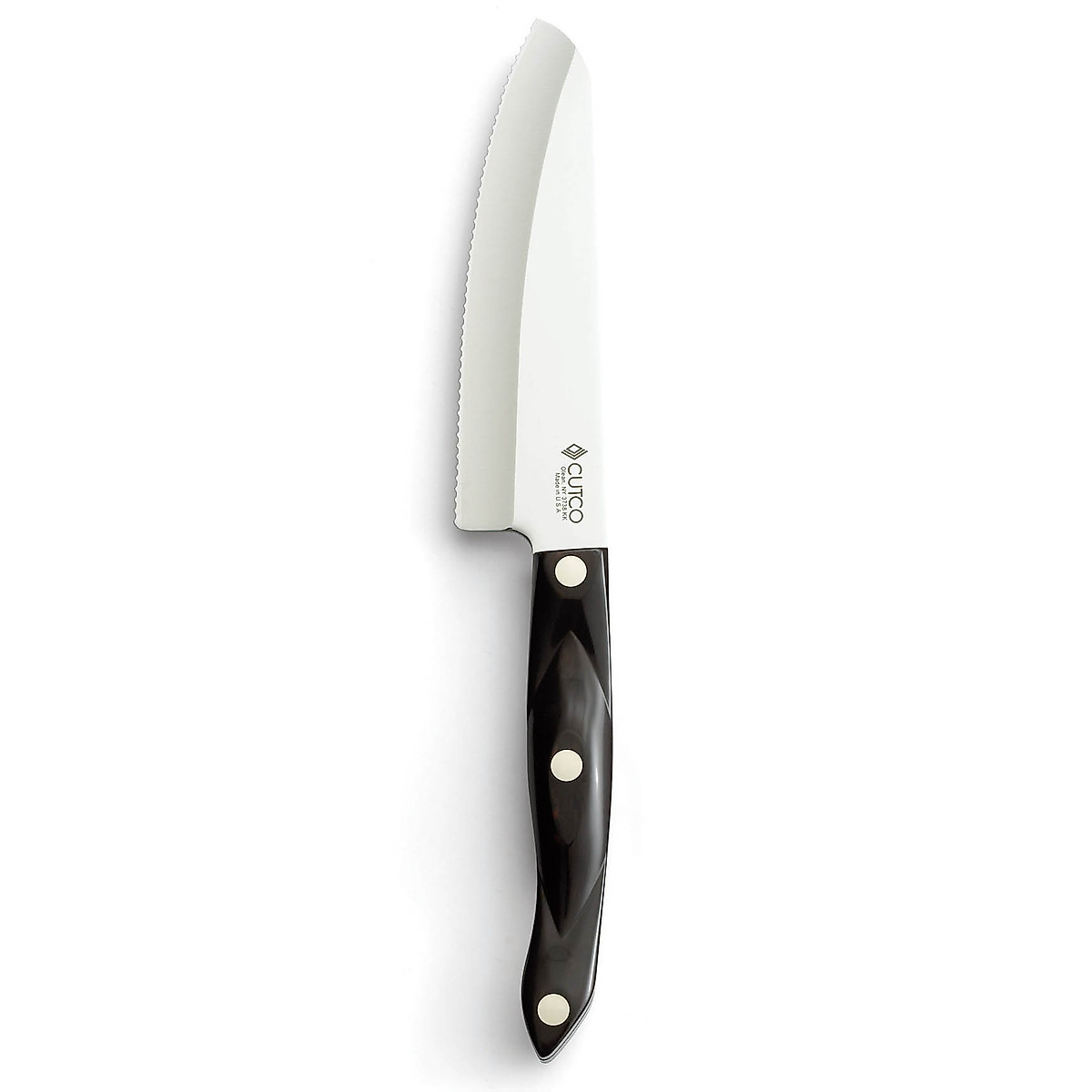 CUTCO Model 3738 Hardy Slicer.6.3" High-Carbon Stainless Double-D® serrated blade.5.7" Classic Brown handle (sometimes called black).In factory-sealed plastic bag.