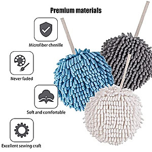 Chenille Hand Towel Ball,Super Soft/Quick Drying/Fast Dry/Strong Water Absorption/Microfiber Velvet,Cleaning Wash Cloths/Wipe/Puff/Dryer Sponge for Bathroom/Kitchen,with Hanging Loop/Wall Hook(3 Pcs)