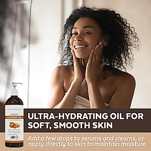 Sweet Almond Oil for Skin - Body Oil, Hair Moisturizer and Relaxing Massage and Oil, Carrier Oil for Essential Oils Mixing, Non-Greasy Pure Sweet Almond Oil for Hair and Skin, 16 fl oz