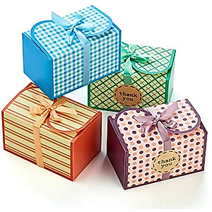 Hayley Cherie - Gift Treat Boxes with Ribbons and Thank You Stickers (20 Pack) - 6.5 x 4 x 4 inches - Thick 400gsm Card - For Cookies, Goodies, Candy, Parties, Christmas, Birthdays, Weddings