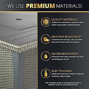 Kinger Home Ethan Rattan 42-Inch Outdoor Patio Propane Gas Fire Pit Table, CSA Certified 50,000 BTU Firepit, Grey Aluminum Frame