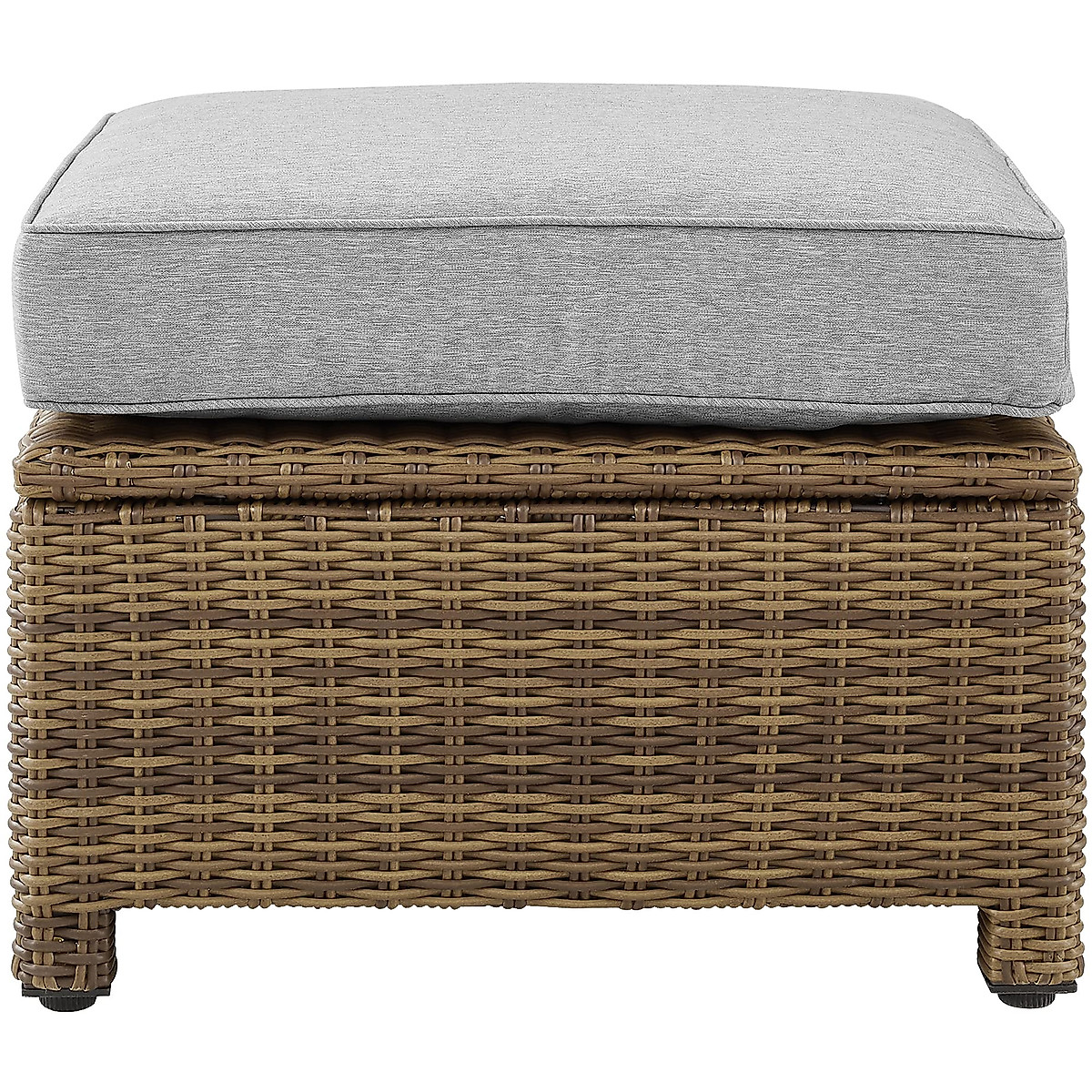 Crosley Furniture Bradenton Wicker Outdoor Ottoman Foot Rest for Patio, Deck, Porch, Brown with Gray Cushions