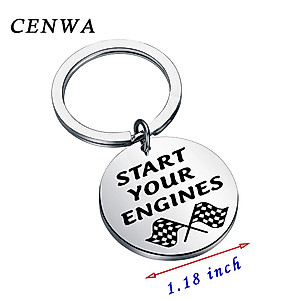 CENWA Race Day Gift Street Racing Gift Start Your Engines Keychain Checkered Flag Jewelry Car Racing Gift Drag Racing Gift (Start Your Engines K)
