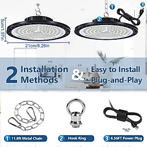 CHENGCHILIT LED High UFO Bay Light 2 Pack, 100W 15000LM 7000K UFO LED High Bay Lights with 110V Plug 6.56ft Cords, Super Bright Commercial LED Lights for Warehouse Gym High Bay Lighting