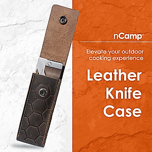 nCamp - Knife Case Leather Belt Sheath, Folding Knife Sheath for Belt, Premium Leather Knife Covers or Sleeves w/Belt Loop, Santoku or Chef Knife Sheath, 15 x 5 cm
