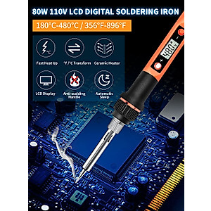 HUASOET Digital Soldering Iron 80W 110V, LCD Display Portable Electric Solder Iron, Sautering Gun Kit for Electronics - Auto Sleep, Fast Heating, Adjustable Temperature