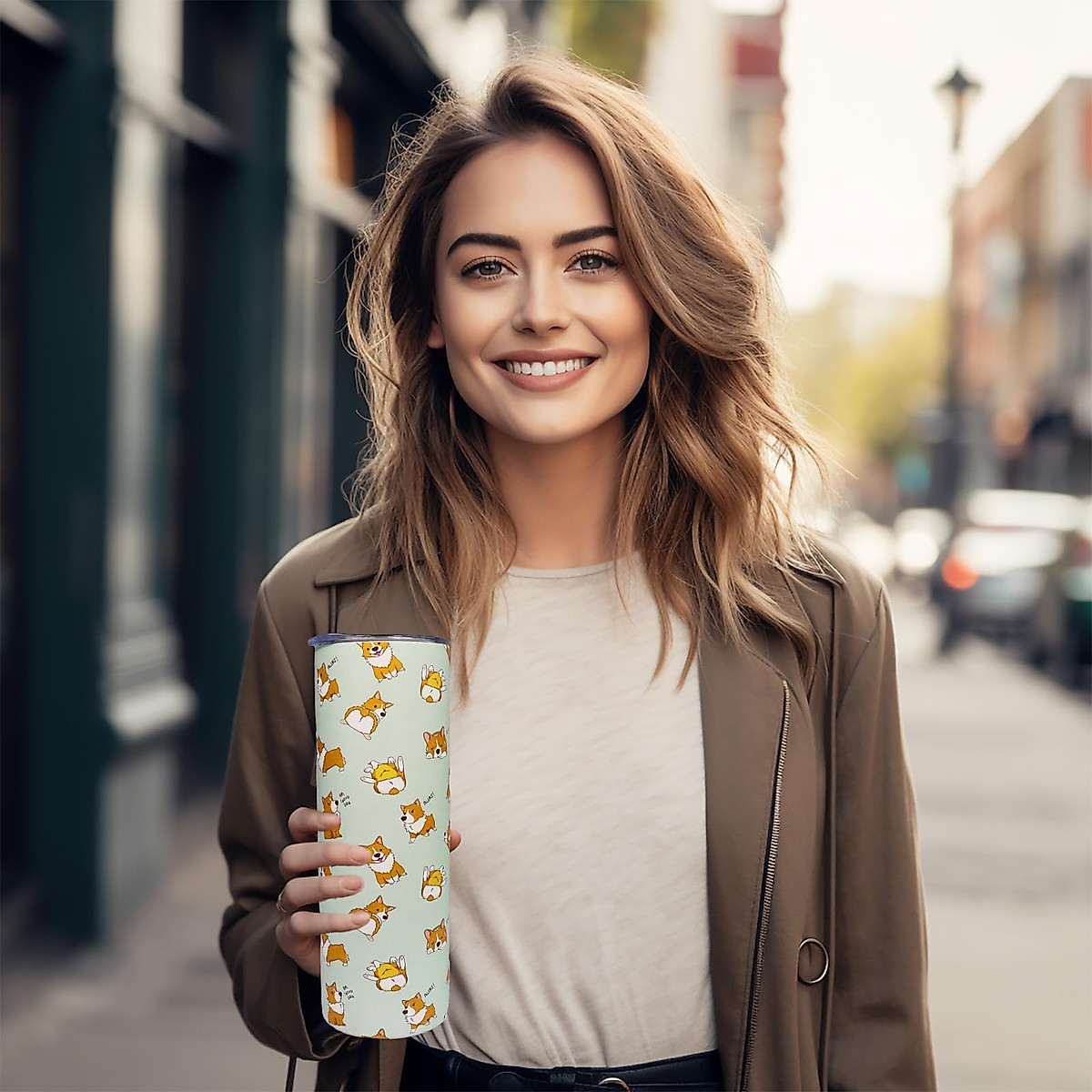 IchDich Corgi Tumbler With Lid and Straw 20 oz Insulated Dog Tumbler Stainless Steel Corgi Skinny Tumbler Water Bottle Travel Mug Wine Cups Corgi Gifts for Corgi Lovers