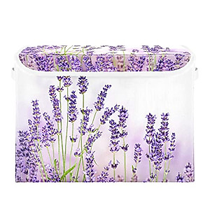 WELLDAY Lavender Flowers Storage Baskets Foldable Cube Storage Bin with Lids and Handle, 16.5x12.6x11.8 In Storage Boxes for Toys, Shelves, Closet, Bedroom, Nursery