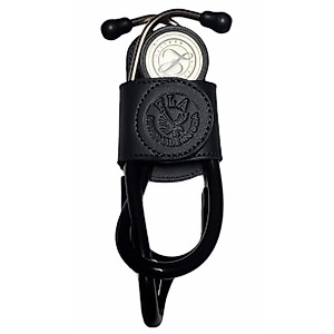 Stethoscope Holder pro with Clip,Handmade in USA Genuine Leather .Perfect for Physicians, Nurses, EMT, Medical Nursing Student (Black).