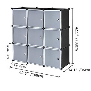 wenyuyu Closet Organizer with Doors, Portable 9-Cube DIY Units Storage Shelves Cabinet Bookshelf, Clothes Storage Organizer for Garment Racks, Closet, Wardrobe