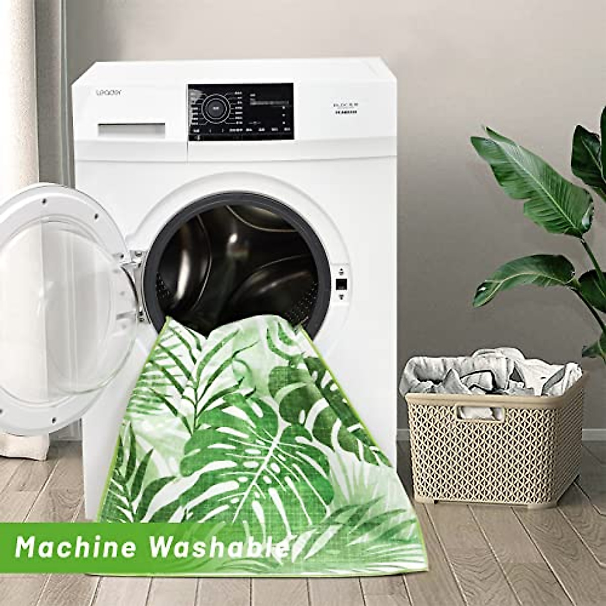 RUGSREAL 5x7 Area Rug for Living Room Low Profile Palm Tree Leaf Area Rug Large Throw Carpet Indoor Machine Washable Rug for Bedroom Kitchen Patio Home Decor, 5' x 7' Green