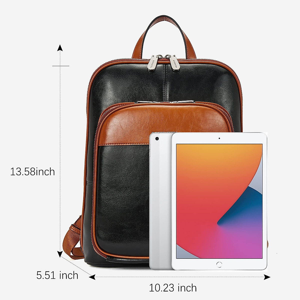 BOSTANTEN Genuine Leather Backpack Purse Casual College Travel Bags for Women Brown with Black