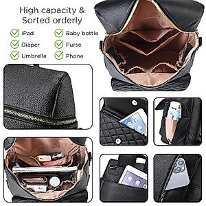 Diaper Bag Backpack Leather Baby Bag with Multiple Pockets, Changing Station, Stroller Straps, Large Capacity for Wet Clothes, Breast Pump, Milk Bottle Black