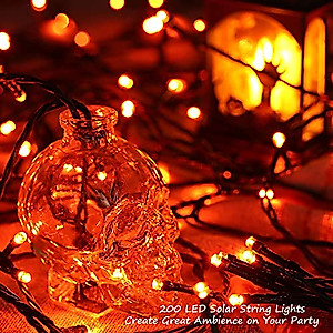 iBaycon Solar Christmas Lights Outdoor, 200 LED 72ft Orange Solar Lights, 8 Modes Waterproof Christmas Solar String Lights for Halloween Garden, Patio, Fence(Orange)