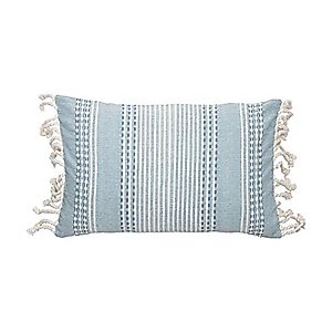 Foreside Home & Garden Blue Woven 14 x 22 inch Decorative Cotton Throw Pillow Cover with Insert and Hand Tied Tassels