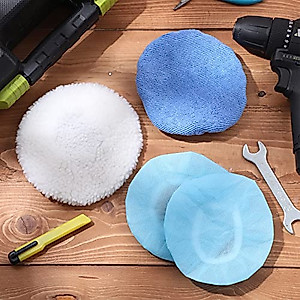 Tallew 60 Pcs Microfiber Buffer Bonnets Waxers Bonnet Polishing Pad 5-6 Inch Buffing Pads Car Orbital Buffer Pads Cover for Car Waxing Polishing, 3 Colors