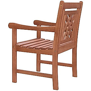 VIFAH V1835 Malibu Outdoor Patio Plaid Eucalyptus Dining Armchair
