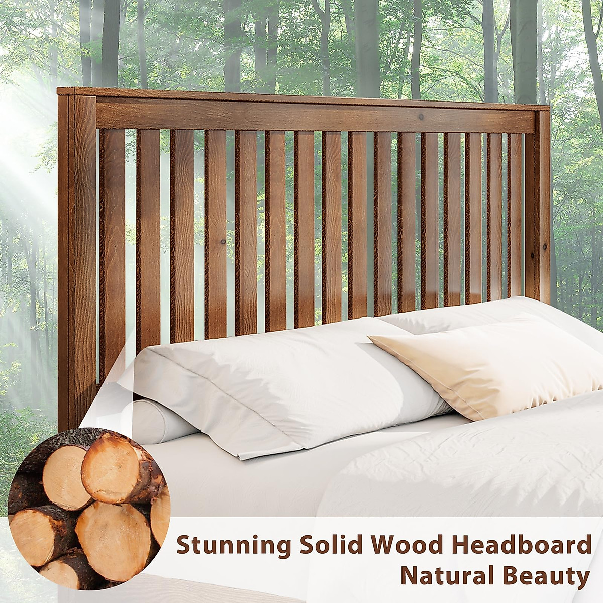 LUXOAK King Size Solid Wood Platform Bed Frame with Headboard, Mid Century Wood Bed with Solid Wood Foundation, Slat Support/No Box Spring Needed/Easy Assembly, Walnut