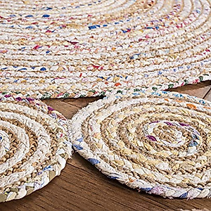 SAFAVIEH Cape Cod Collection Area Rug - 3' Round, Ivory & Multi, Handmade Boho Braided Jute & Cotton, Ideal for High Traffic Areas in Living Room, Bedroom (CAP211A)