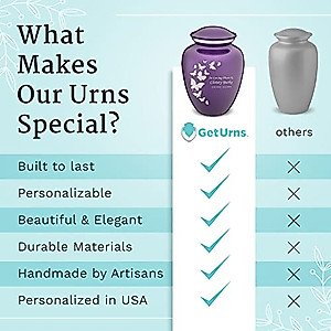 GetUrns - Embrace Butterfly Urns for Human Ashes, Cremation Urns for Adult Ashes Men & Women, Cremation Urn for Home, Vault, or Niche, 200 cu. in, Custom Single Engraving, Purple