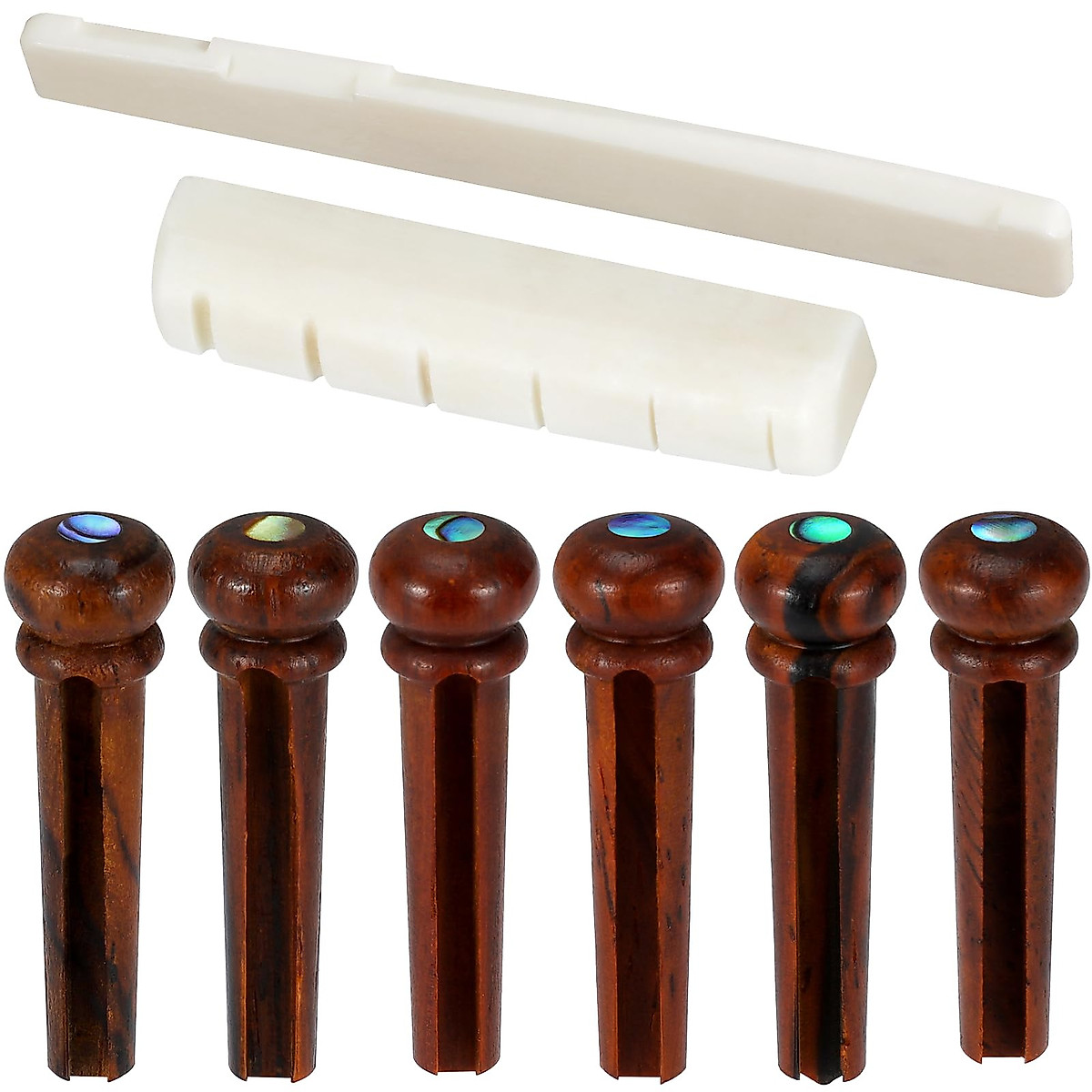Blisstime 6 String Acoustic Guitar Bone Bridge Saddle and Nut and 6pcs Rosewood Guitar Bridge Pins