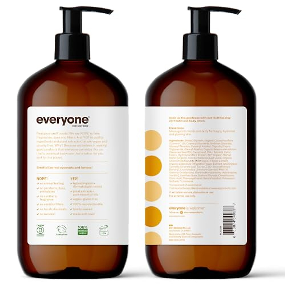 Everyone Nourishing Hand and Body Lotion, 32 Ounce (Pack of 2), Coconut and Lemon, Plant-Based Lotion with Pure Essential Oils, Coconut Oil, Aloe Vera and Vitamin E