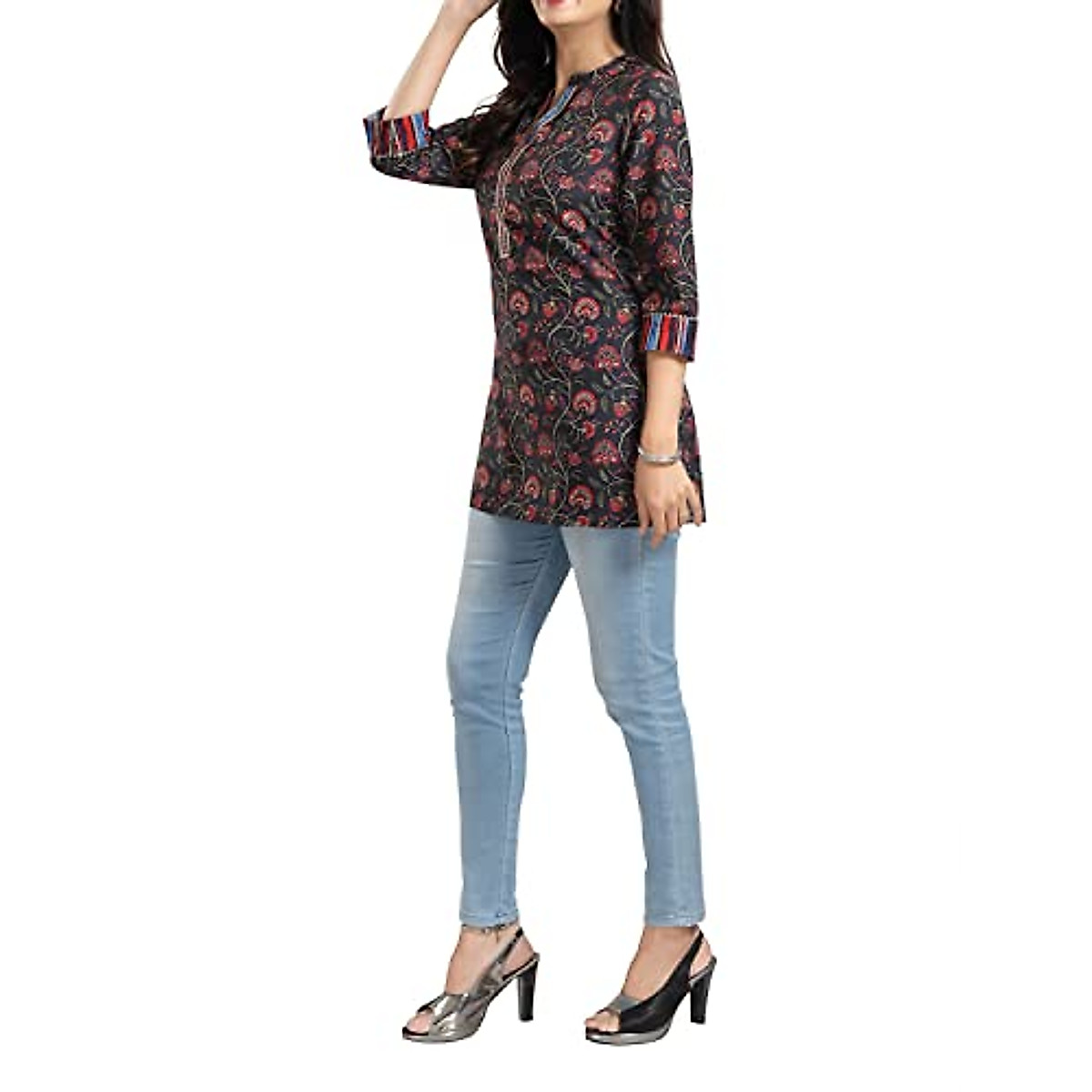 IshDeena Stay stylish with the Indian Kurtis for Women in M to Plus size (Black - i22s1 /Medium)