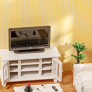 SAMCAMI Miniature Dollhouse Furniture 1 12 Scale - Wooden Dollhouse Furniture Set for Dollhouse Living Room - Doll House Furniture Incl Sofa, TV Cabinet, Coffee Table and Other Accessories (White)