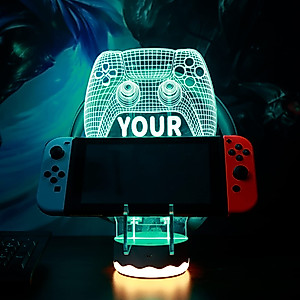 Light up Headphone Controller Holder, 16 Colors 3D LED Lights Gamepad Stand, Game Controller Hanger for All Universal Gaming PC Accessories (Customize Headphone & Controller Holder)