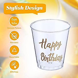 Nuogo 100 Pcs Happy Birthday Plastic Shot Glasses Birthday Party Favors Celebrate Birthday 2 oz Cheer Cups for Birthday Anniversary Wedding Party Supplies