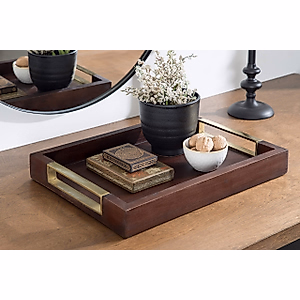 Kate and Laurel Heller Modern Rectangular Tray, 12 x 16, Espresso, Decorative Wood Tray for Storage and Display